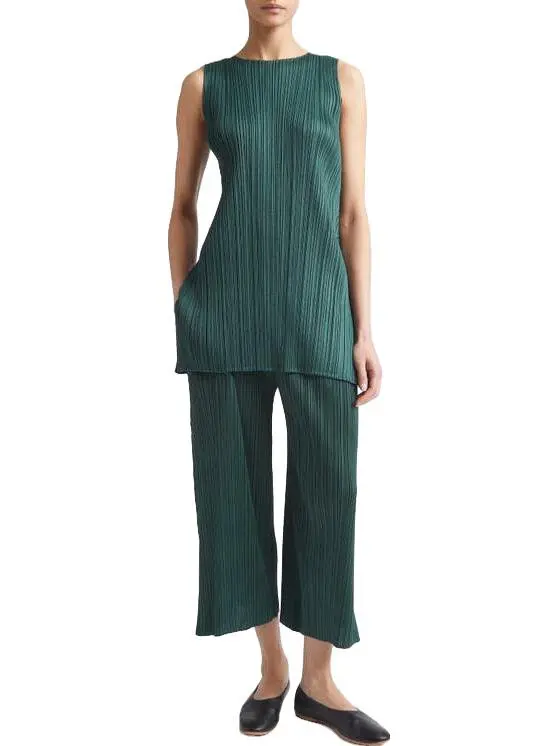 Issey Miyake Monthly Colors March Pleated Straight Leg Pants - Dark Green
