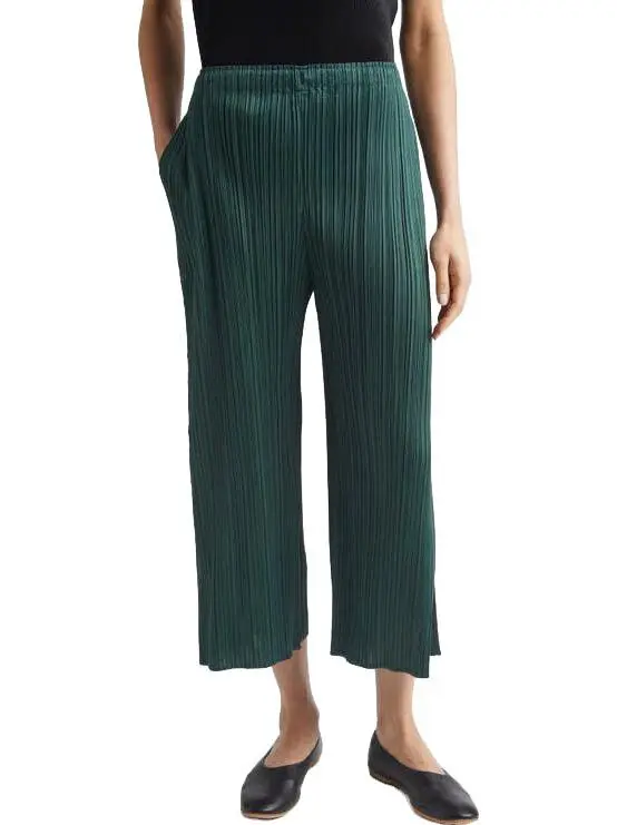 Issey Miyake Monthly Colors March Pleated Straight Leg Pants - Dark Green