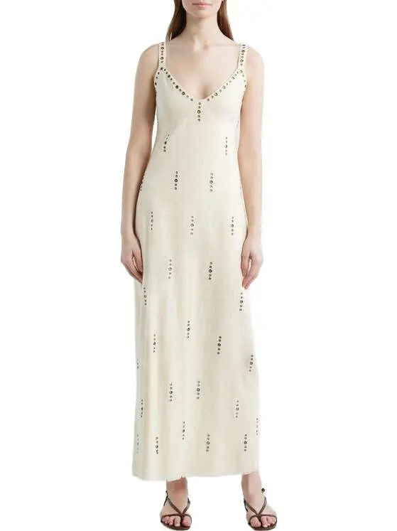 Rag & Bone Aubrey Grommet Trim Linen & Cotton Maxi Dress - Ivory
