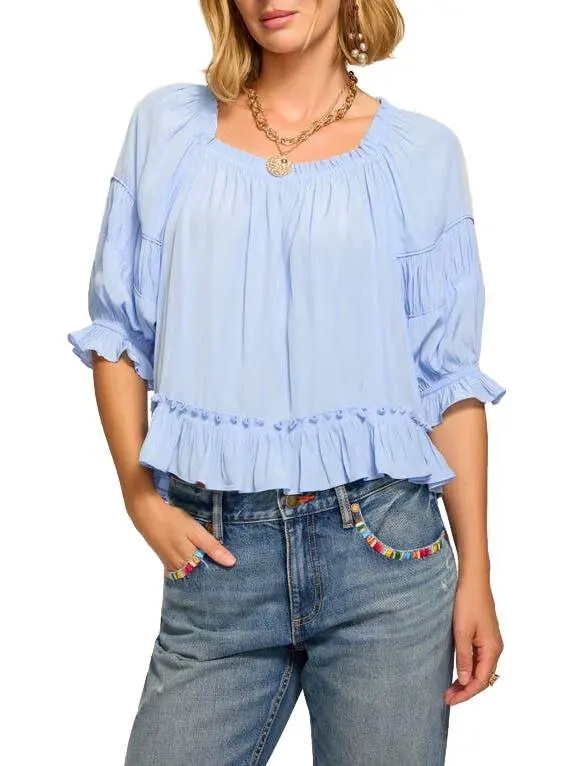 Ramy Brook Natasha Peasant Top - Bazaar Blue