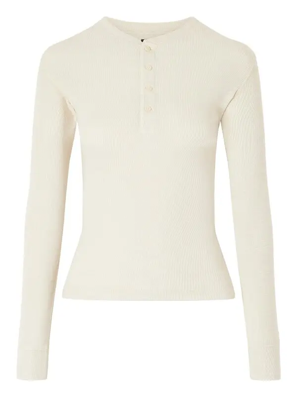 Ralph Lauren Ribbed Cotton-blend Henley Top - White