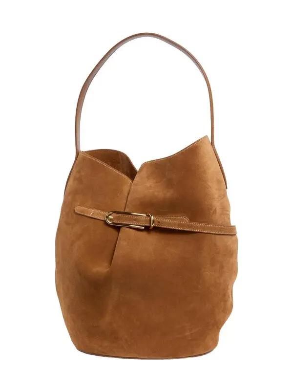 LIFFNER Large Belted Suede Bucket Bag - Saddle Brown
