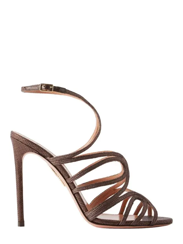 AQUAZZURA Serenade 105 Raffia Sandals - Dark Brown
