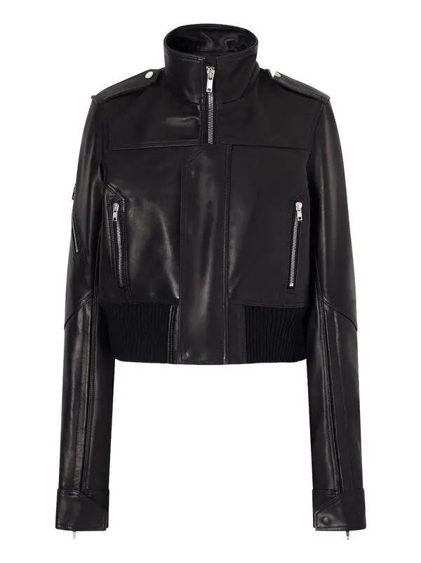 Rick Owens Cropped Leather Biker Jacket - Black