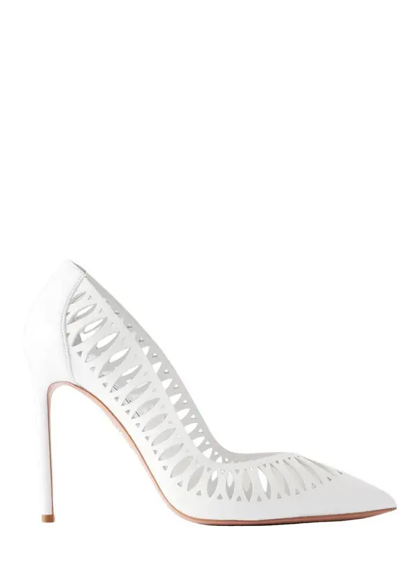 AQUAZZURA Gisele 105 Laser-cut Leather Pumps - White