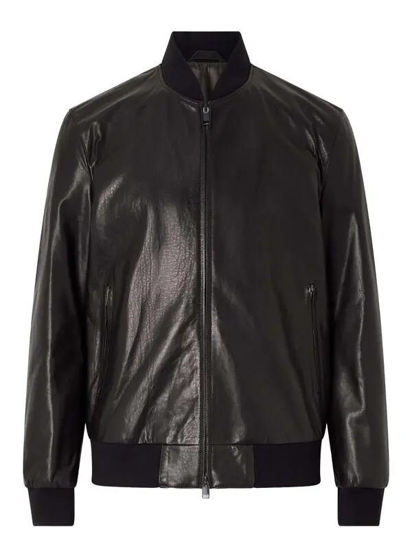 Brioni Leather Bomber Jacket - Black