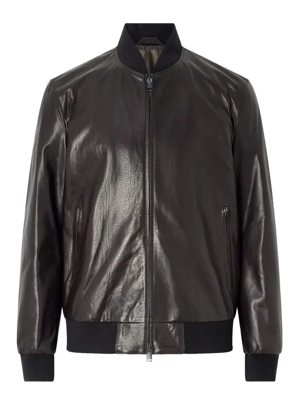 Brioni Leather Bomber Jacket - Brown
