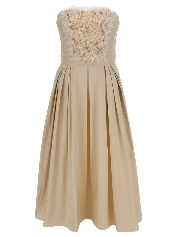 Elisabetta Franchi Ottoman Strapless Dress With Embroidered Bodice - Beige