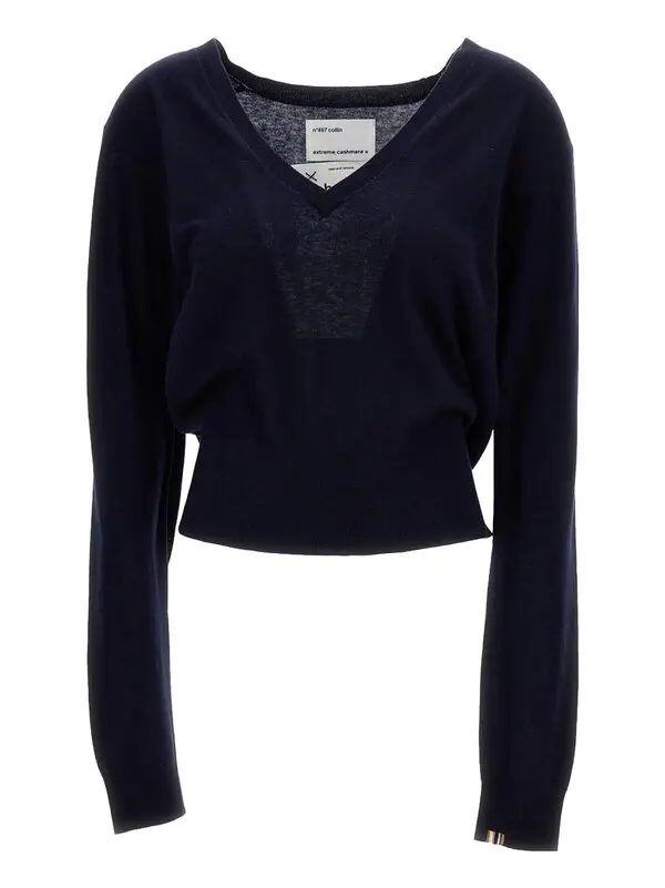 EXTREME CASHMERE X V-neck Knit No. 467 Collin - Blue