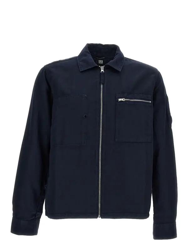 C.P. COMPANY Oversized Shirt With Zip In Organic Gabardine - Blue