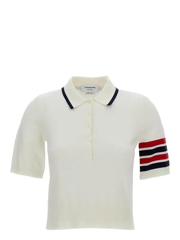 Thom Browne Hector Intarsia Jersey Polo Shirt - White