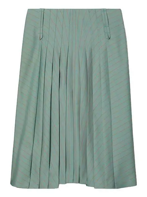 Tory Burch Pleated Wool Midi Skirt - Teal/red Stripe