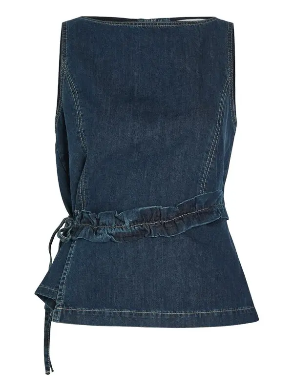 DAMSON MADDER Maxime Ruffled Denim Top - Indigo