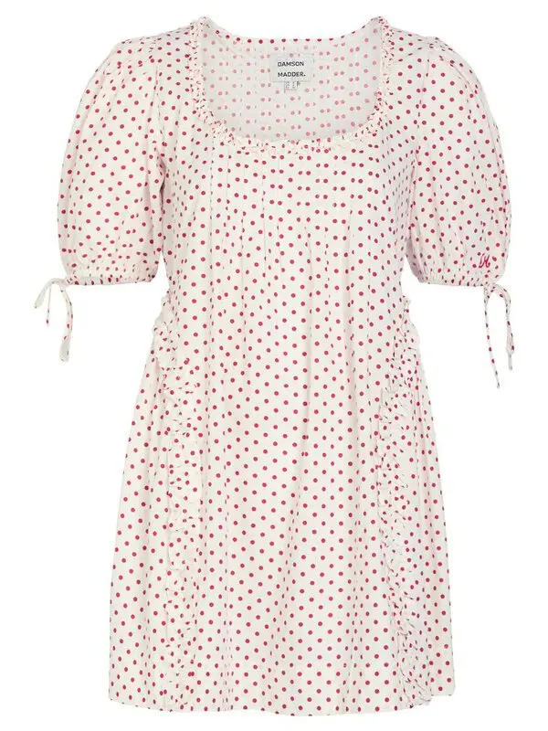 DAMSON MADDER Polka-dot Ruffled Cotton-poplin Mini Dress - White