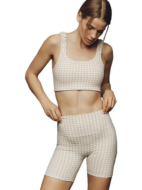 Astoria Activewear Luxe Balance Gingham Bike Shorts - Beige Gingham