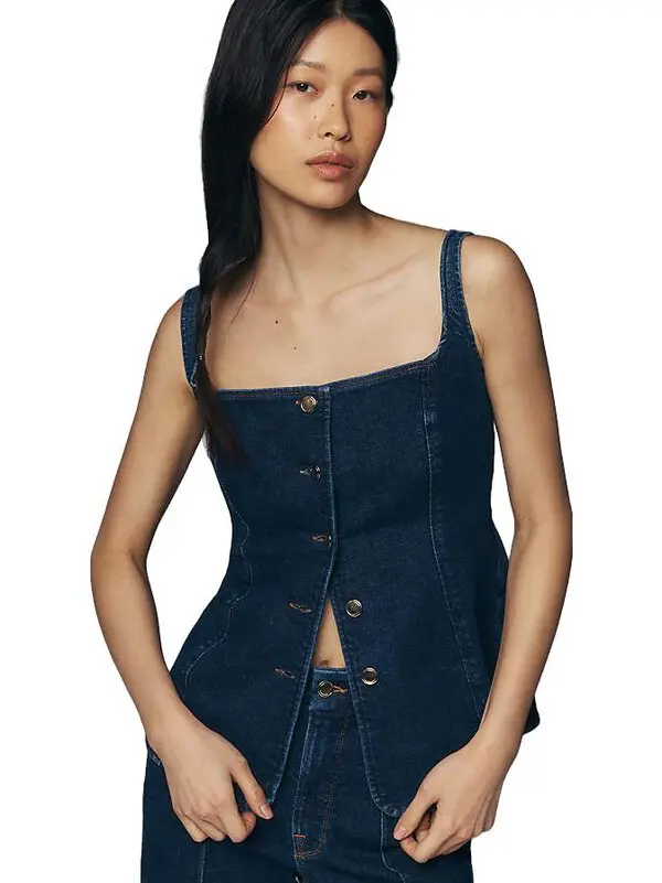Good American Denim Button-front Top - Dark Denim