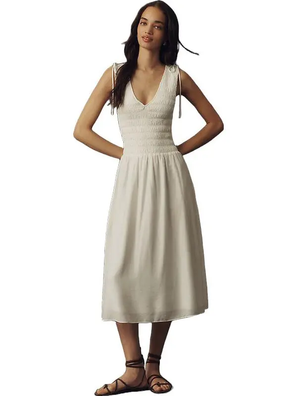 Paige Sebastian Ruched Sleeveless Midi Dress - White