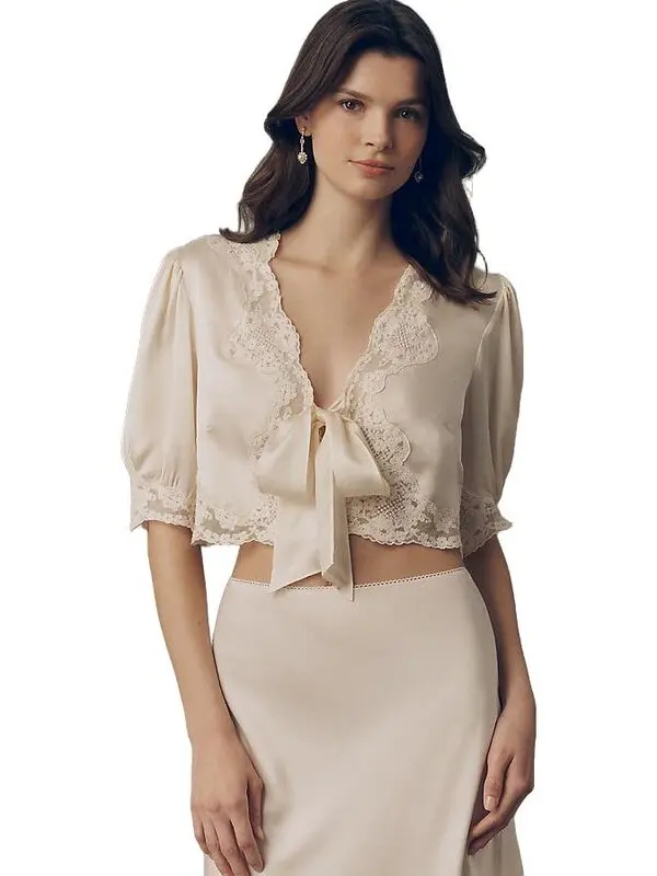 Rixo Amara Tie-front Top - Champagne