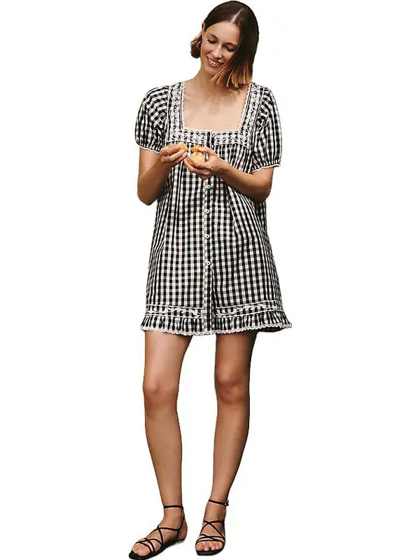 Maeve Gingham Swing Mini Dress - Black & White Gingham