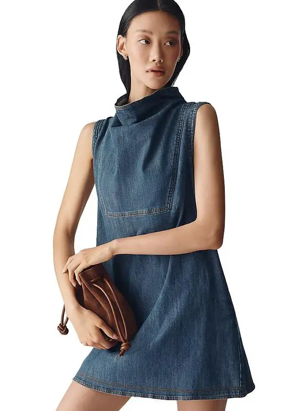 PILCRO Sleeveless Denim Mini Dress - Dark Denim