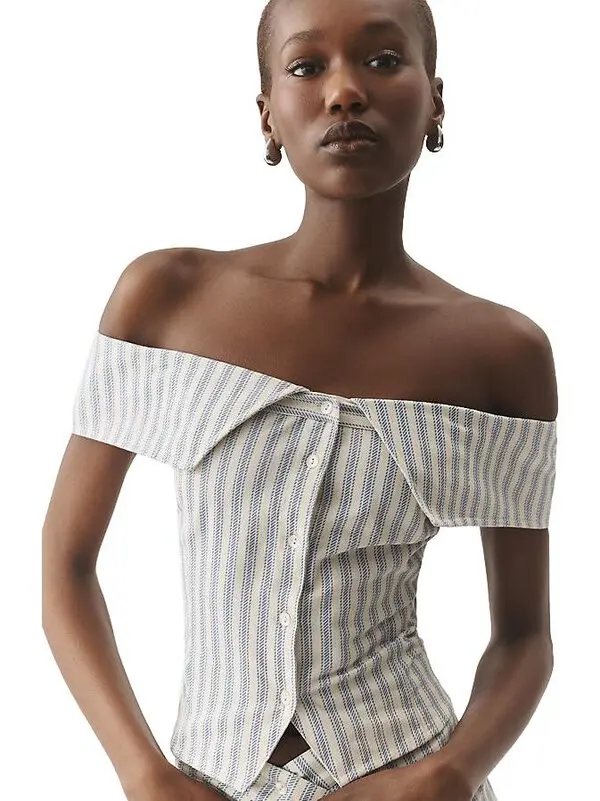 MUSE ASSEMBLY Hazel Off-the-shoulder Top - Eggshell Stripe