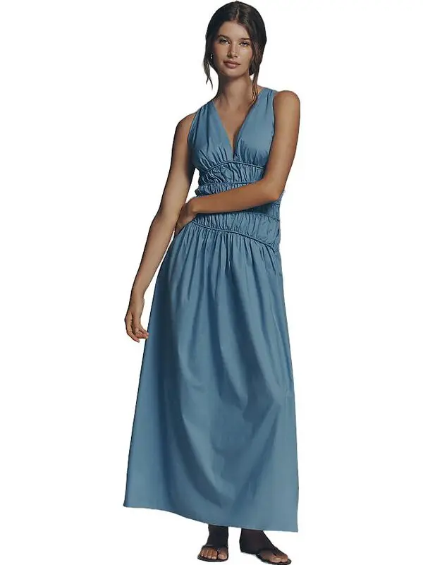 Faithfull The Brand Saja Ruched Maxi Dress - Venice Blue