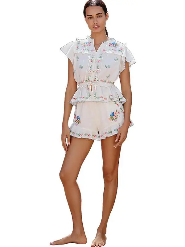 Show Me Your Mumu Embroidered Cannes Shorts - Wild Meadow Embroidery