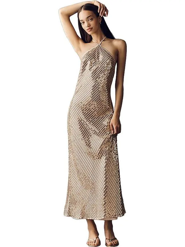 Saylor Sophie Sequin Midi Dress - Gold
