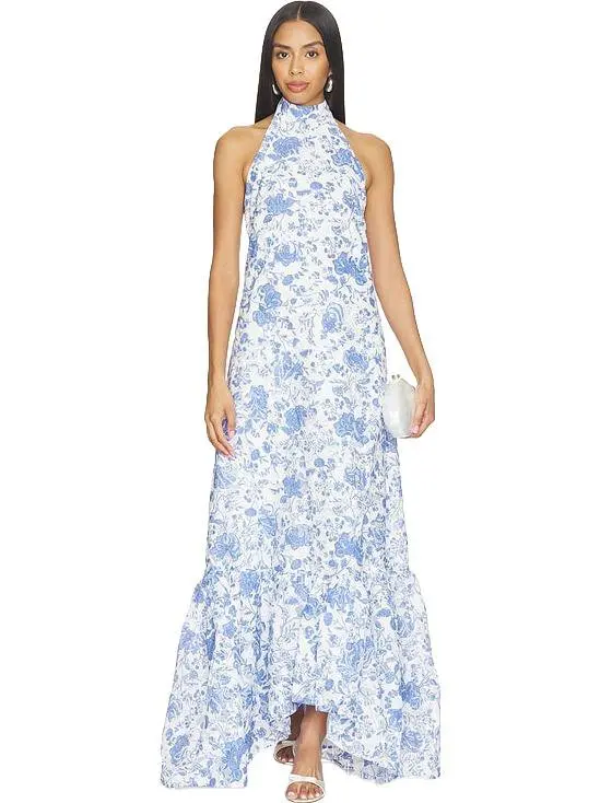 ELLIATT Elin Halter Gown - White & Blue