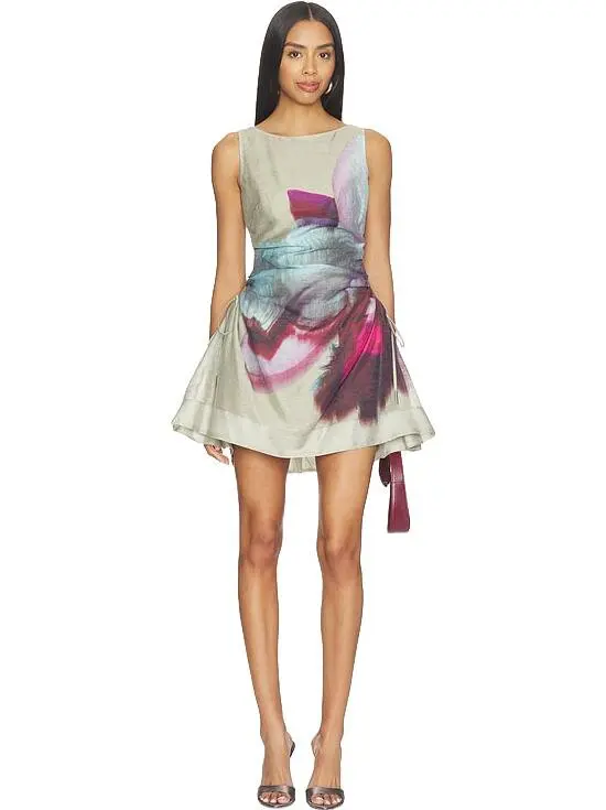 AMUR Waverlyn Ruched Mini Dress - Sage Orchid