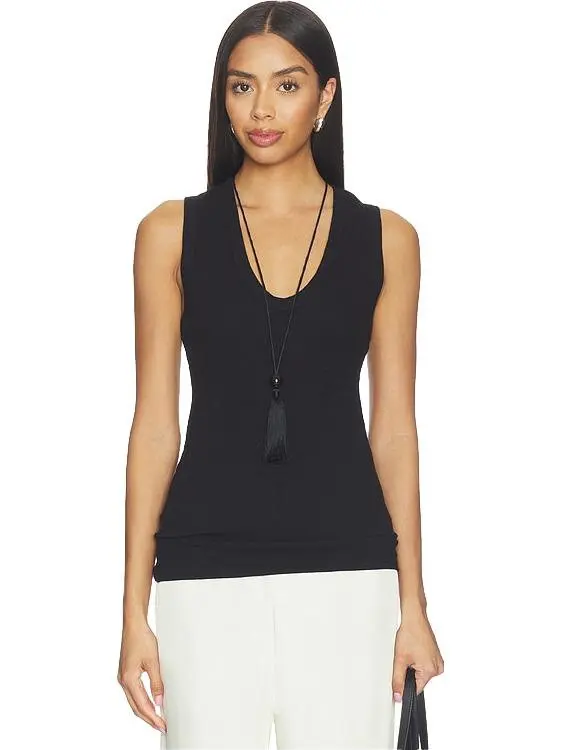 Enza Costa Textured Rib Sleeveless U Top - Black