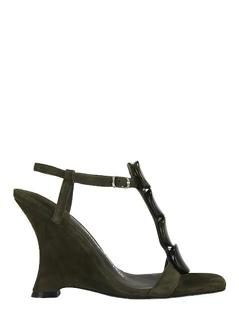 Jeffrey Campbell Palma Wedge Sandals - Dark Green Suede