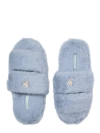 Victoria's Secret Luxe Plush Double Strap Slippers - Blue
