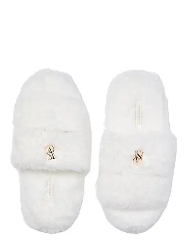 Victoria's Secret Luxe Plush Double Strap Slippers - White,ivory