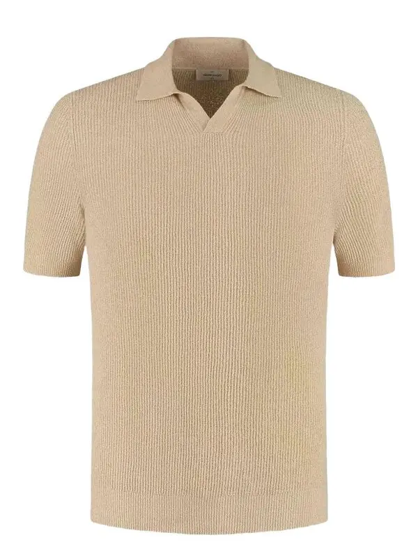 GRAN SASSO V-neck Ribbed Polo Shirt - Neutrals