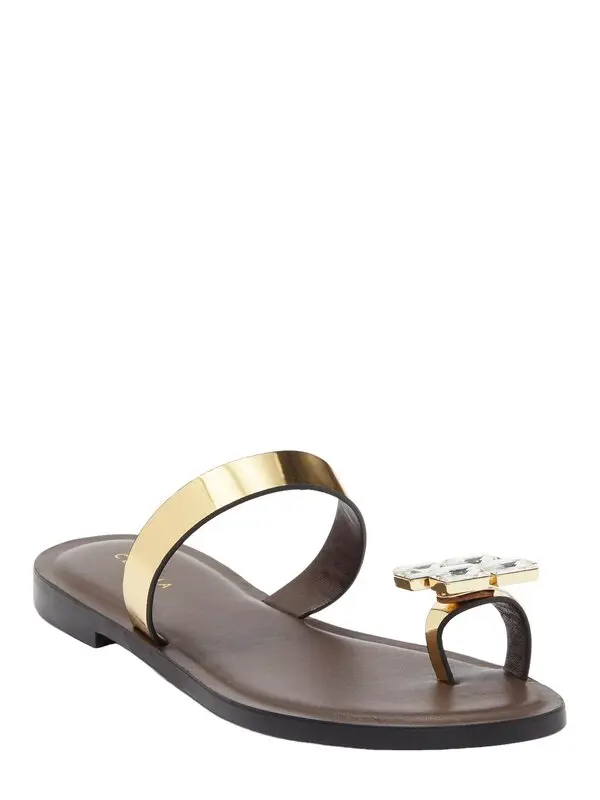 CECILIA NEW YORK Toe Loop Sandal - Dark Brown/gold
