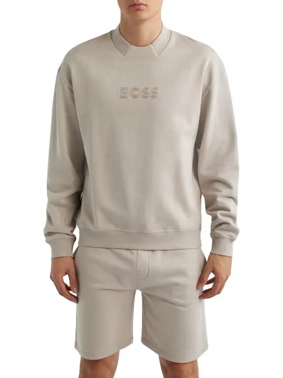 BOSS Cotton French Terry Crewneck Sweatshirt - Open Grey