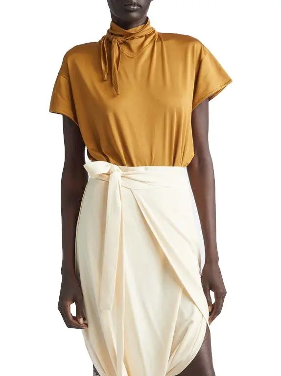 LEMAIRE Scarf Neck Jersey Top - Cinnamon Brown