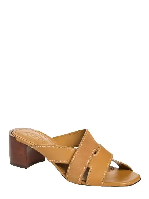 TOD'S Block Heel Slide Sandal - Biscotto Chiaro
