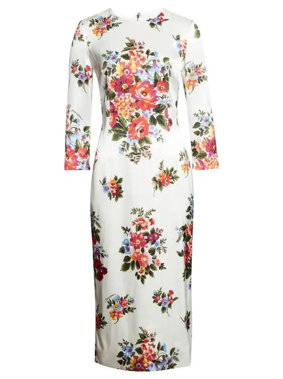 Dolce & Gabbana Floral Satin Midi Dress - Mazz.fiori F.bianco