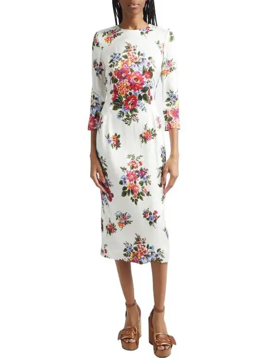 Dolce & Gabbana Floral Satin Midi Dress - Mazz.fiori F.bianco