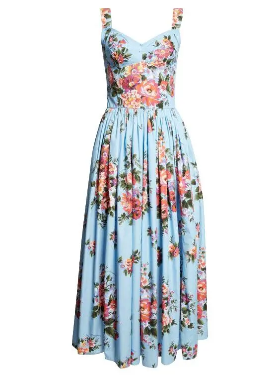Dolce & Gabbana Floral Bouquet Print Fit & Flare Dress - Fiori Celeste