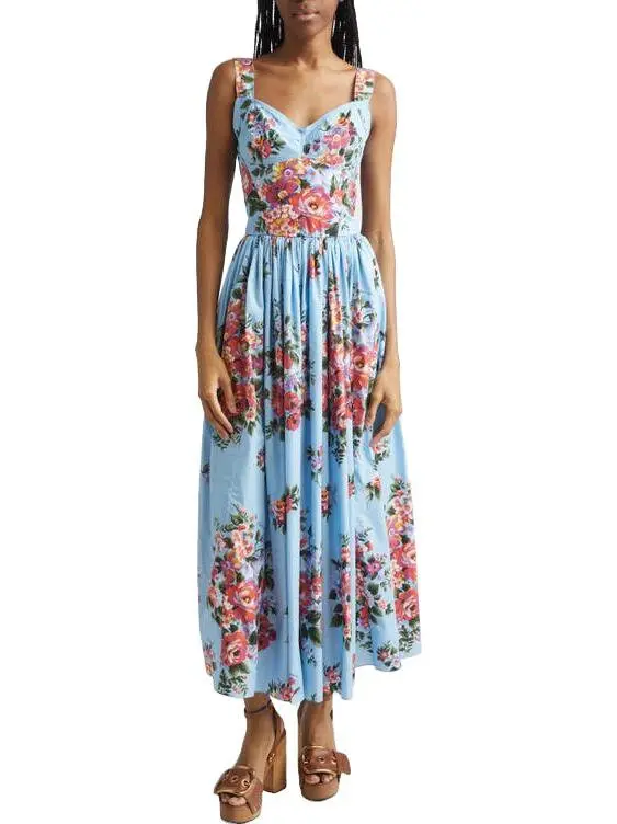 Dolce & Gabbana Floral Bouquet Print Fit & Flare Dress - Fiori Celeste