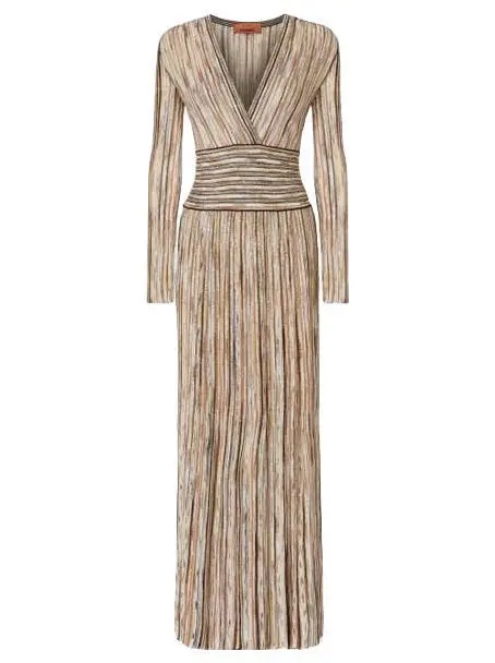 Missoni Long Ribbed Viscose-blend Dress With Sequins - Green& Brown