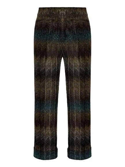 Missoni Flared Trousers In Viscose Lamé Snake Motif - Green& Brown