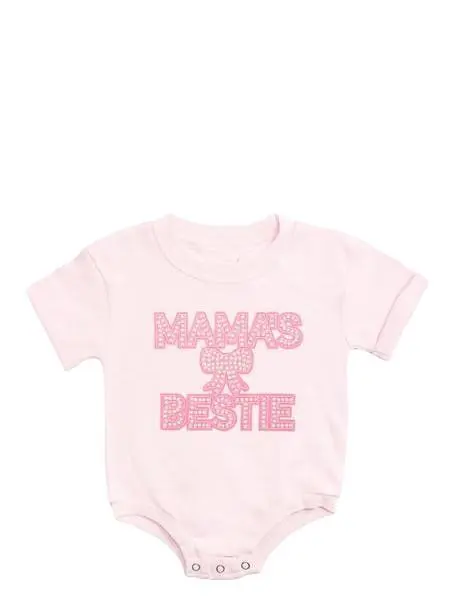 SWEET WINK Mama's Bestie Pearl Patch Short Sleeve Romper - Ballet Pink