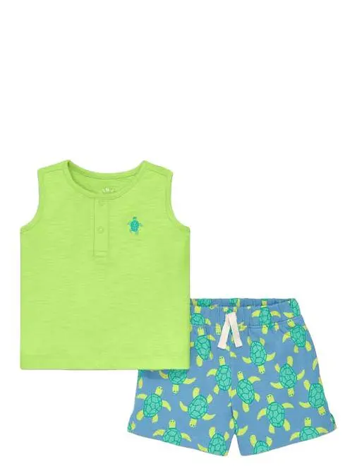 PRIMARY Baby Henley Tank Set - Lime Sea Turtles