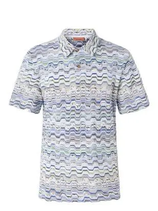 Missoni Cotton Polo Shirt With Raschel Knit And Greek Motif - Light Blue