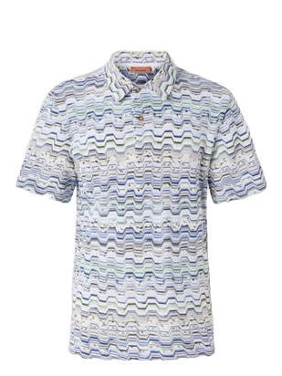 Missoni Cotton Polo Shirt With Raschel Knit And Greek Motif - Light Blue