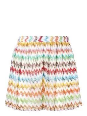 Missoni Viscose Lamé Micro Zigzag Pattern Shorts - White & Multicoloured
